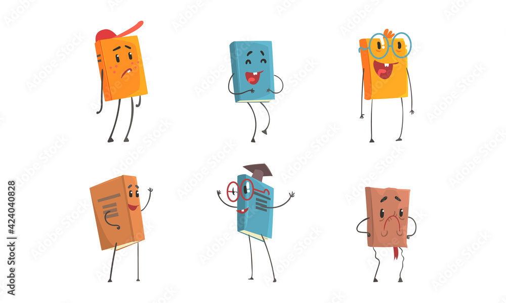 Cute Book Characters Set, Funny Humanized Textbooks with Different ...