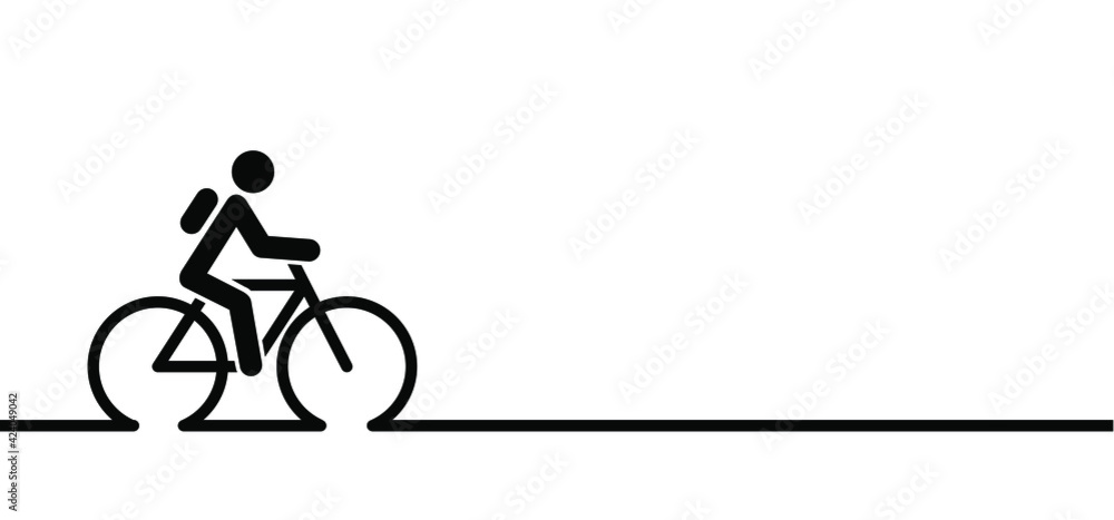 Stickman with cycle to school or work. Bike icon. Cycling line pattern ...