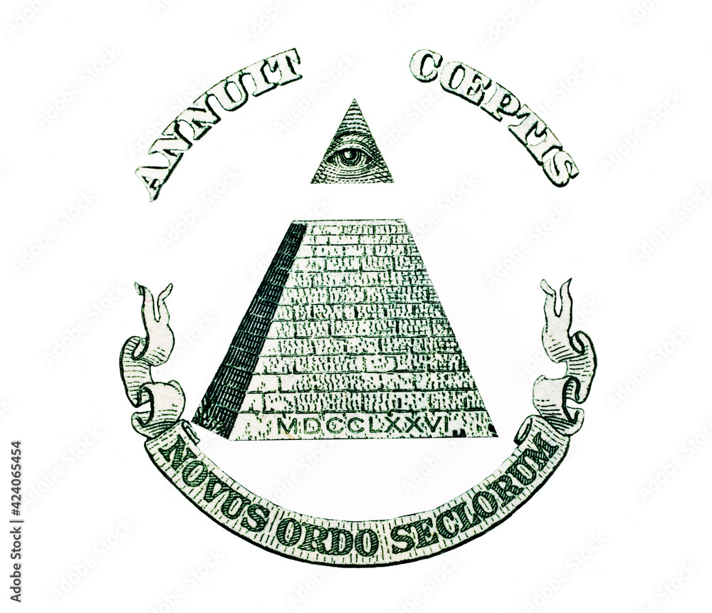 Photo Stock Pyramid of one dollar bill on white background. Macro ...