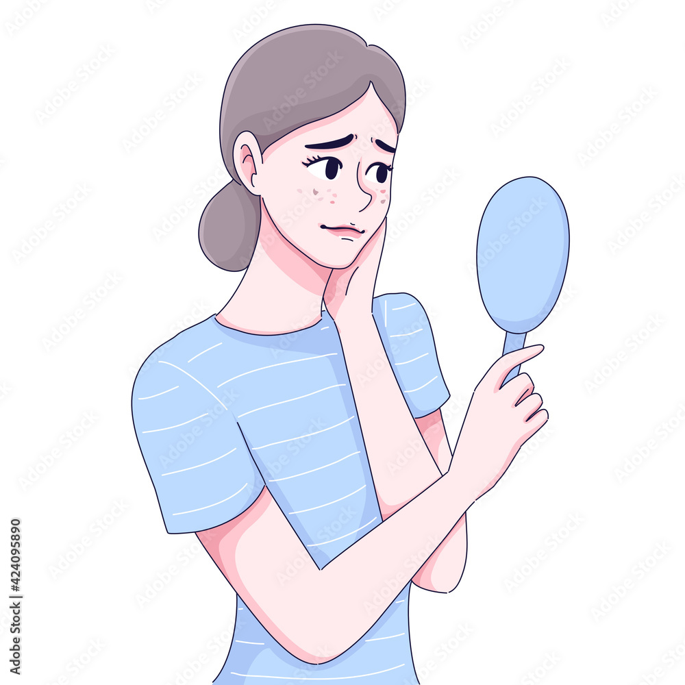 Girl skin problem cartoon illustration Stock Vector | Adobe Stock