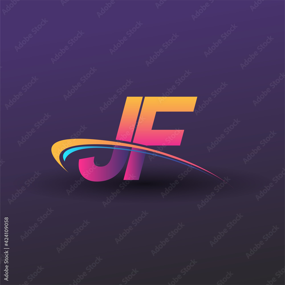 initial letter JF logotype company name colored blue, yellow and ...