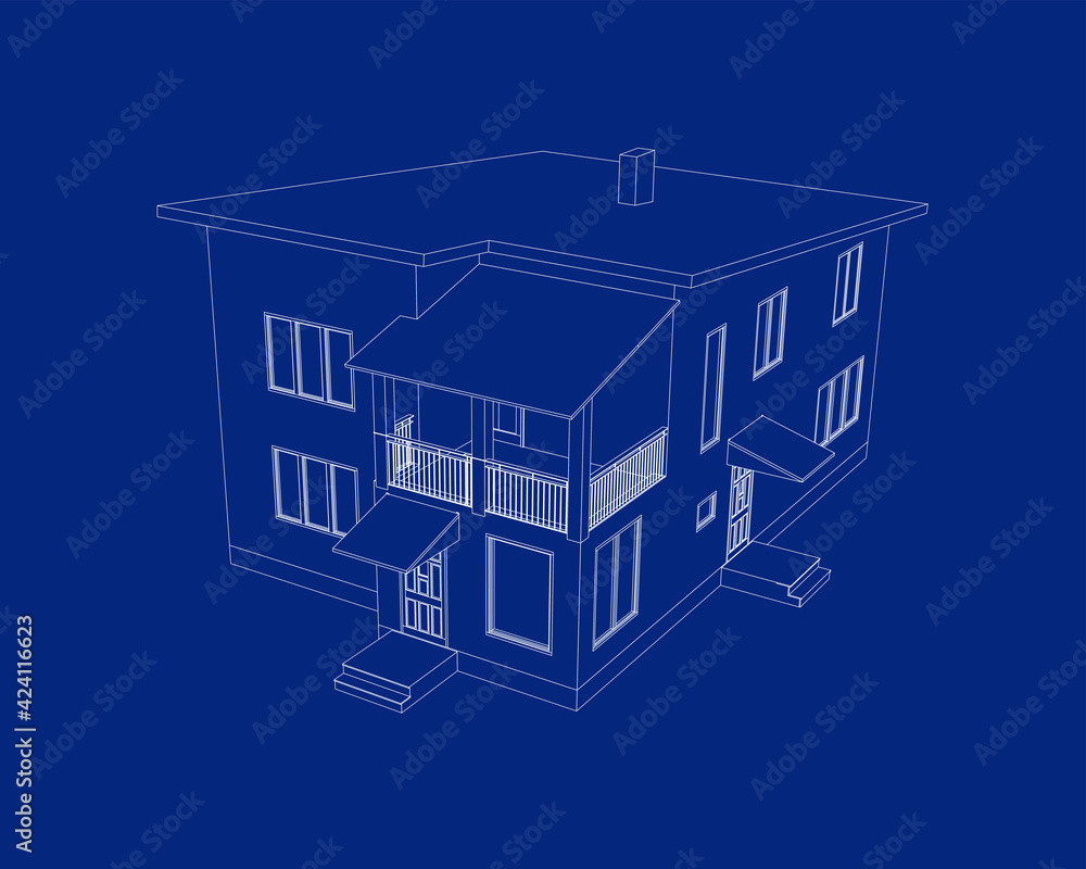 Vector perspective of luxury modern house exterior. 3D model of cottage ...