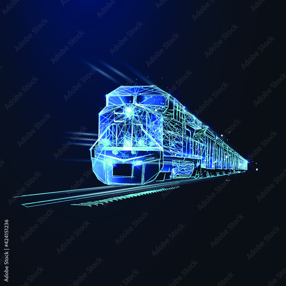 Freight train locomotive with freight, Abstract vector 3d. Isolated on ...