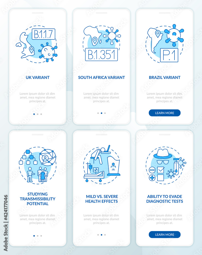Virus mutations onboarding mobile app page screen with concepts ...