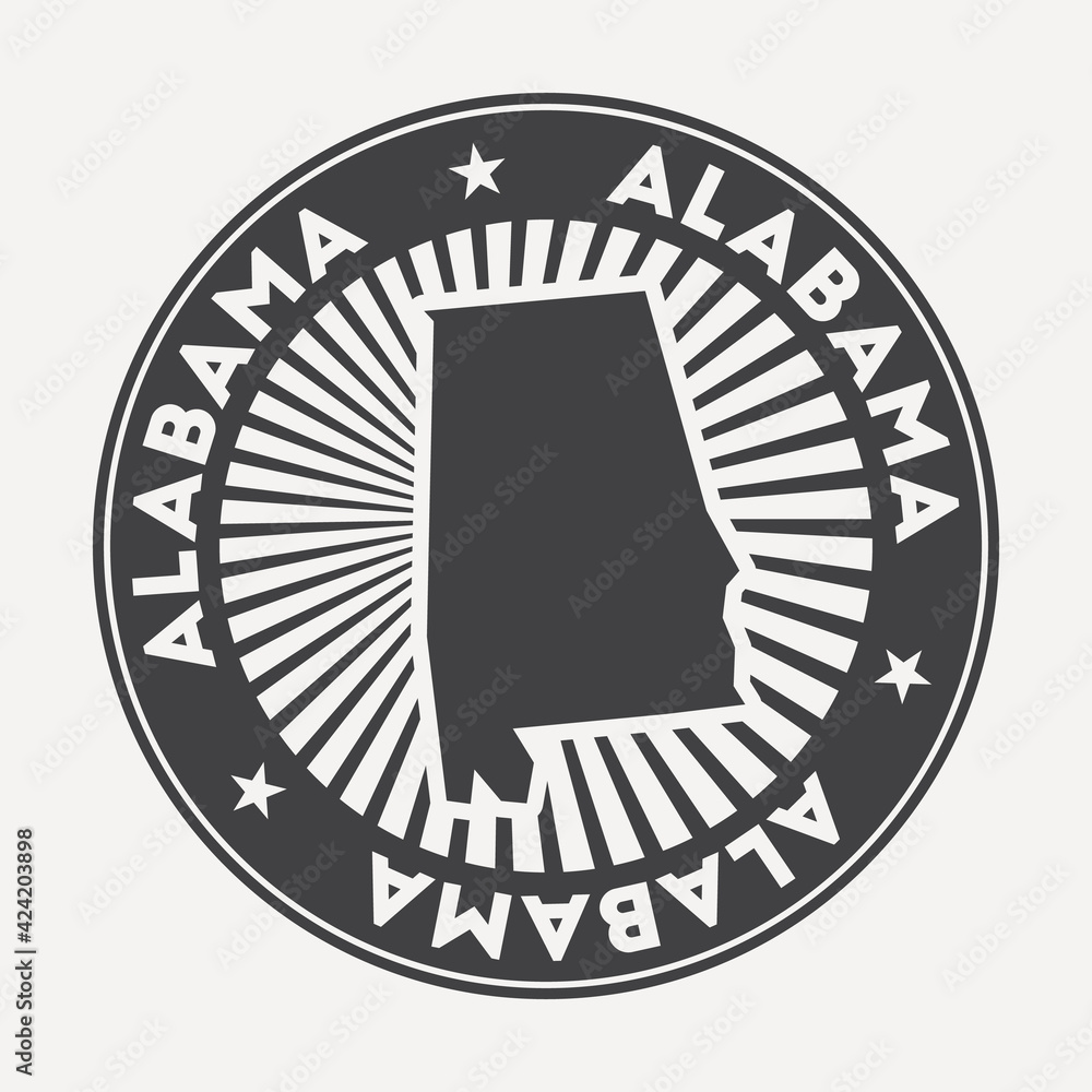 Alabama round logo. Vintage travel badge with the circular name and map ...
