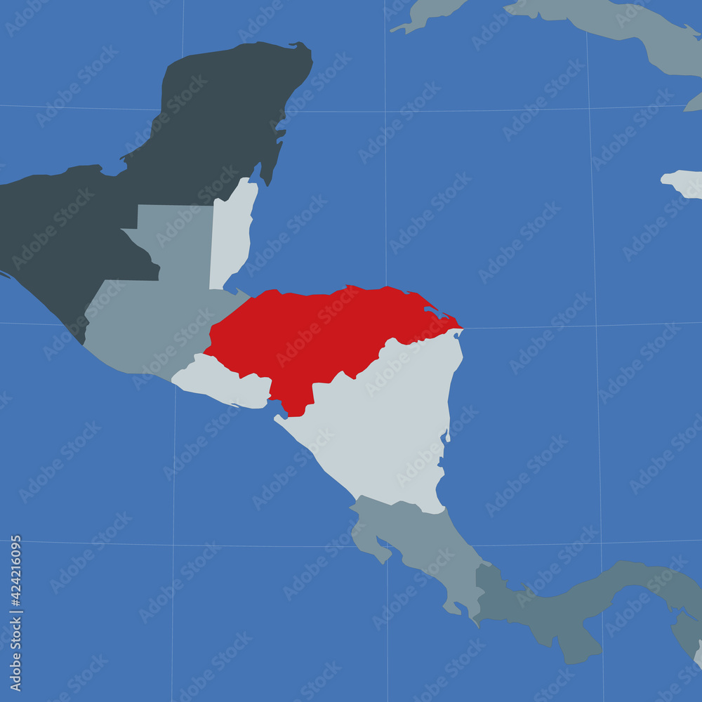 Shape of Honduras in the context of neighboring countries. The country ...