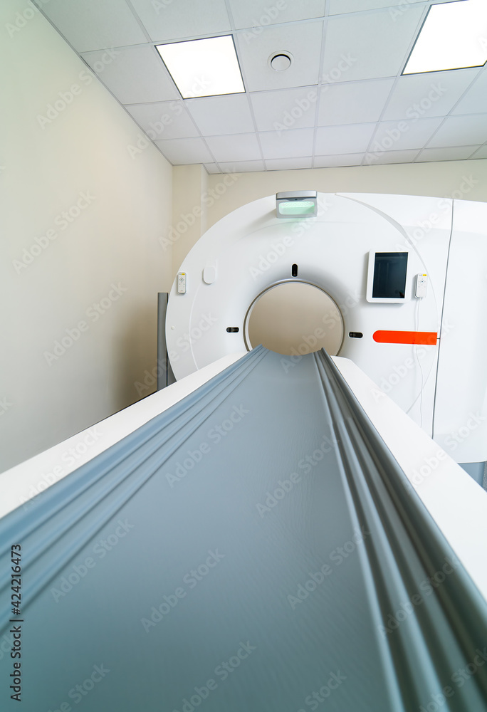 CT scanner is ready to receive the patient. Selective focus on MRI ...
