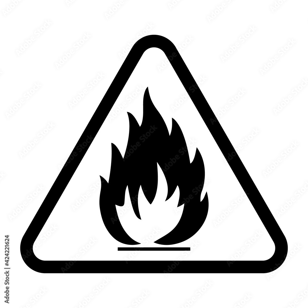เวกเตอร์ Stock Flammable substances sign. Vector illustration of black ...
