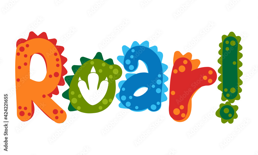 Roar word with with predatory pattern - Cute Dino print design - funny ...