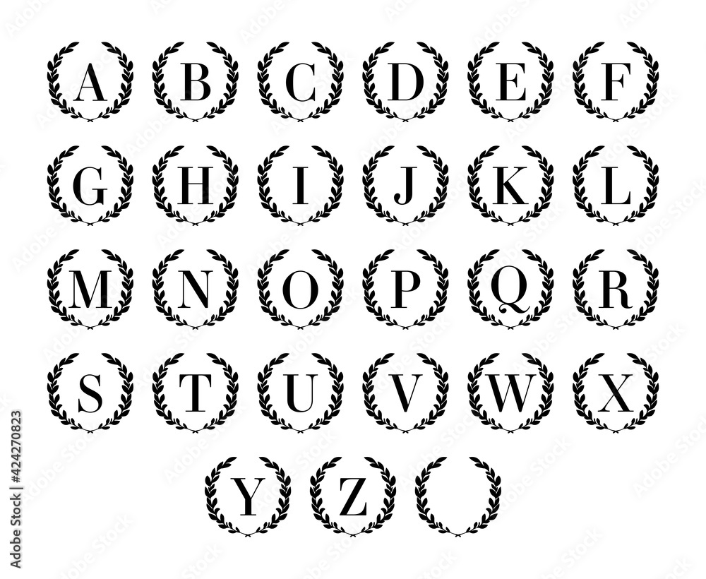 Laurel wreath alphabet, Laurel wreath monogram, Laurel Letters, Laurel ...