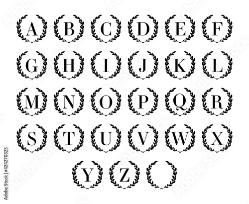 Laurel wreath alphabet, Laurel wreath monogram, Laurel Letters, Laurel ...
