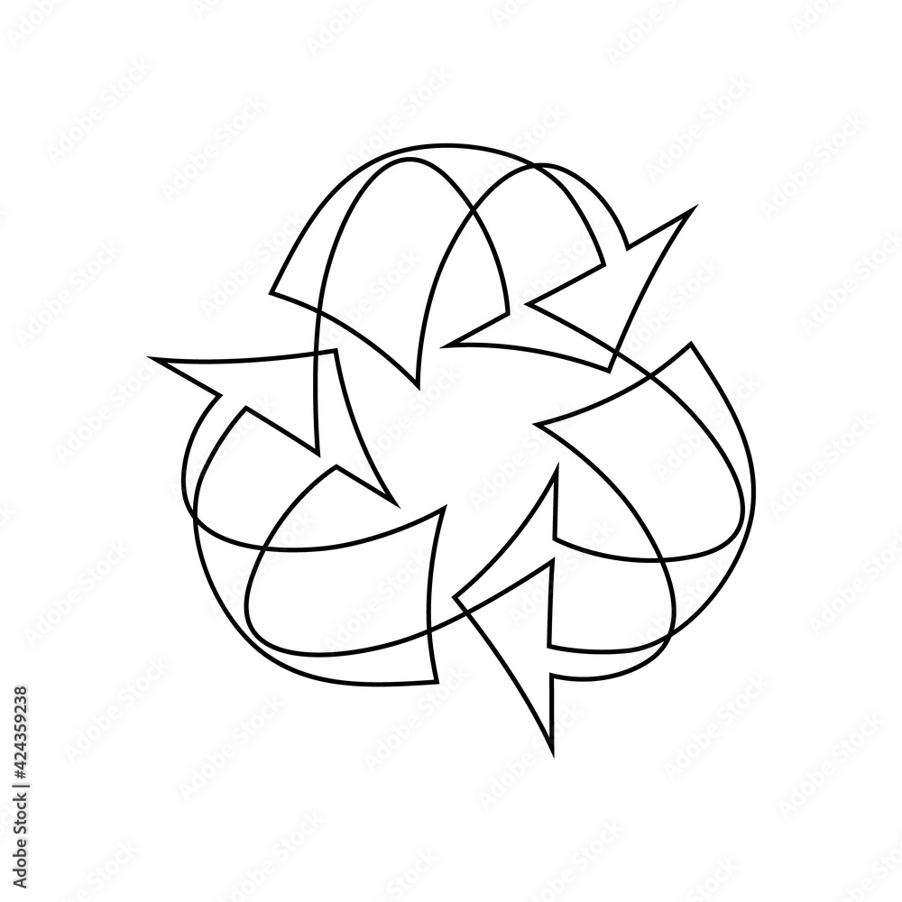 Recycle symbol in continuous line art drawing style. Black linear ...