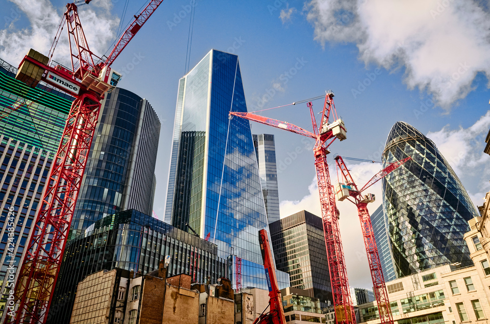 Construction work in Fenchurch Street showing Fen Court building ...