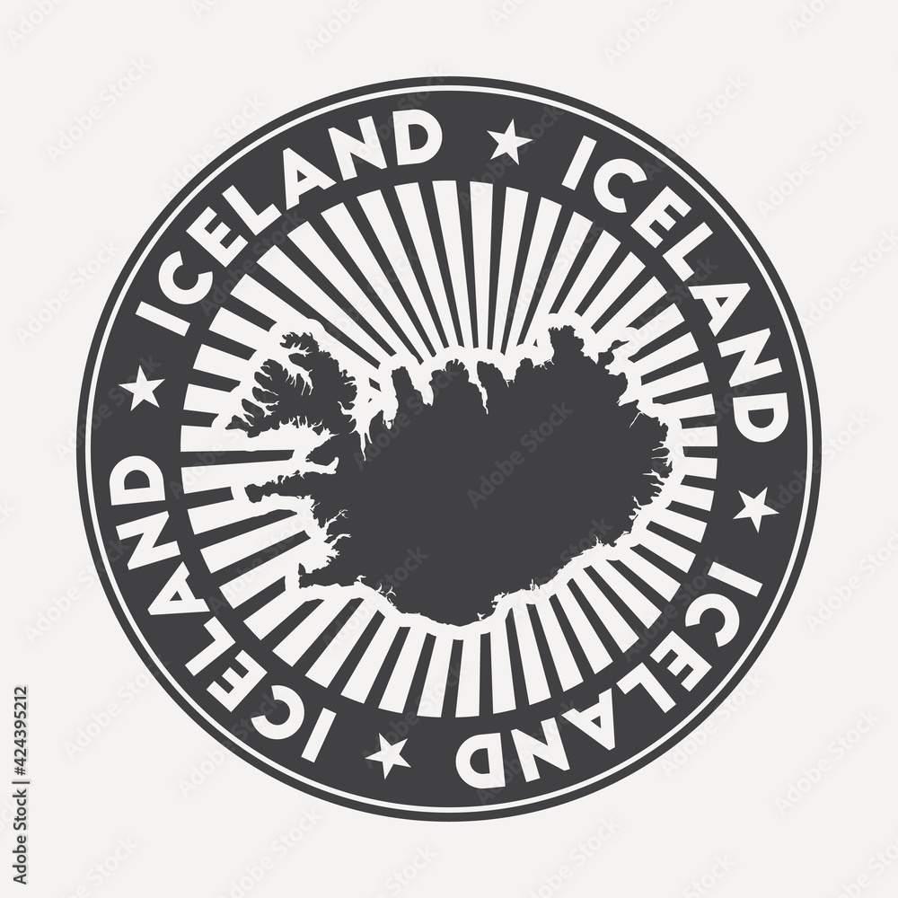 Iceland round logo. Vintage travel badge with the circular name and map ...