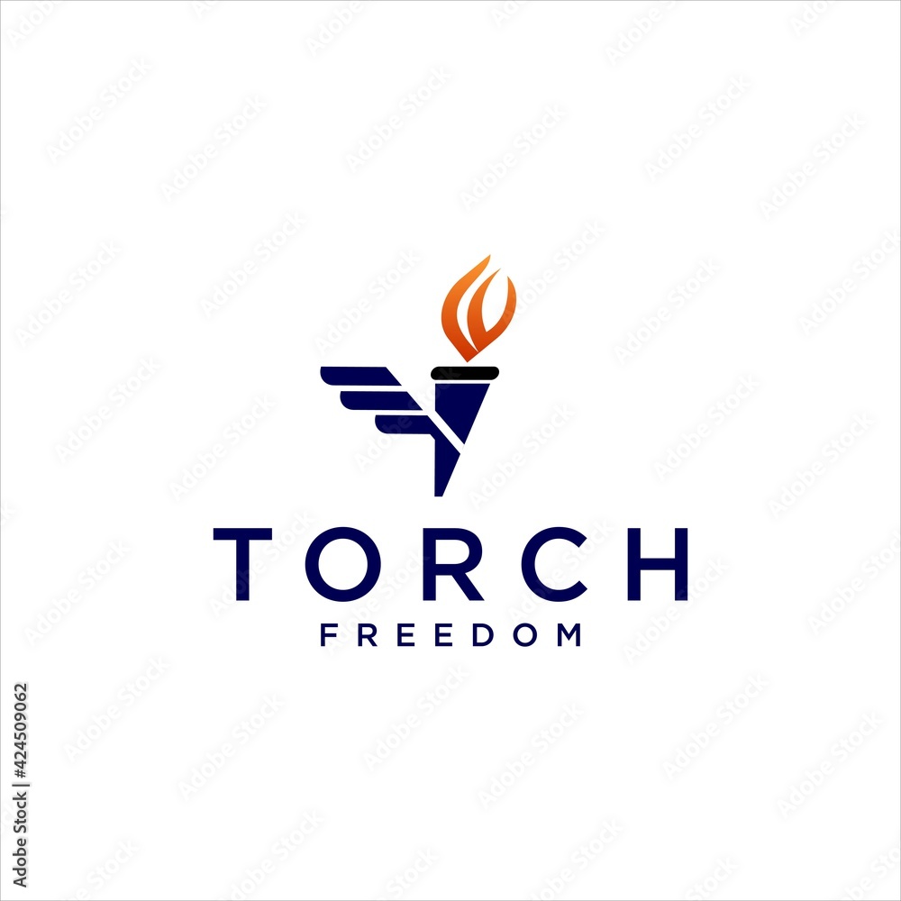 Torch flame fire logo design for freedom vector with wing illustration ...