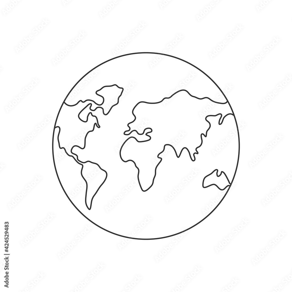 Stock-Vektorgrafik „World map one line art. Earth outline drawing ...