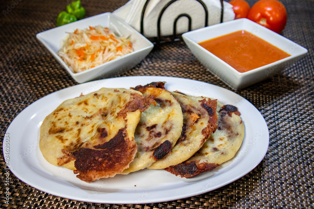 Pupusa with cheese and beens el Salvador food Stock Photo | Adobe Stock