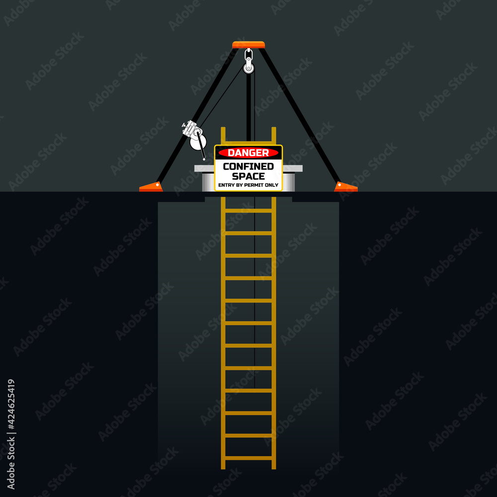 Confined space entry illustration. Sewage or pit with vertical ladder ...