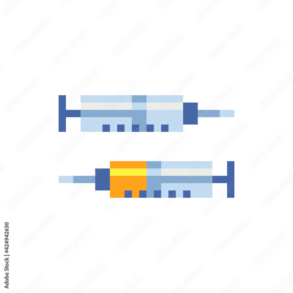 Syringes pixel art icon. Syringe with injection medicine isolated ...