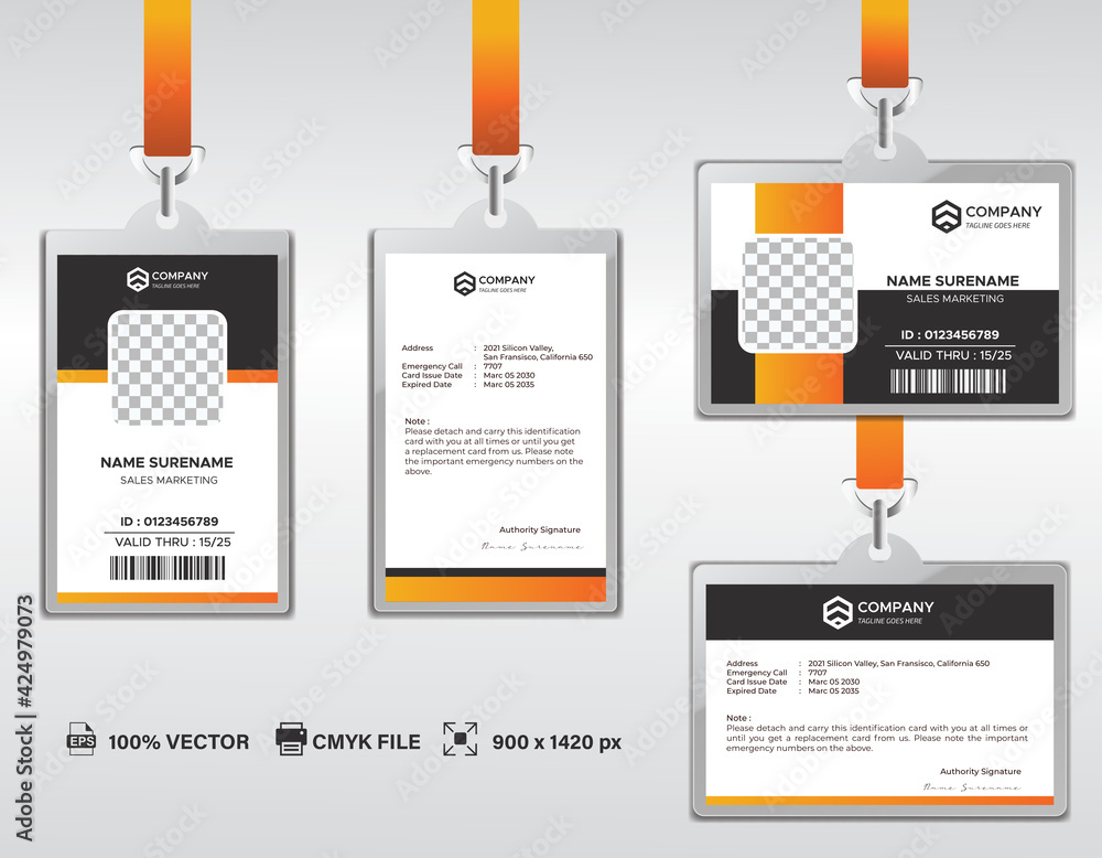 Corporate ID Card Design Template. Modern Horizontal and Clean black ...