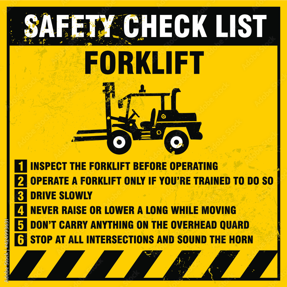 FORKLIFT, SAFETY CHECK LIST STICKER VECTOR Stock Vector | Adobe Stock