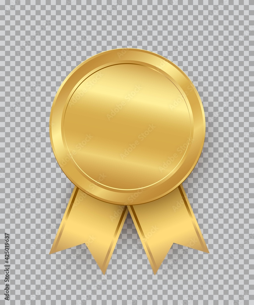 Golden stamp with ribbons isolated on transparent background. Luxury ...
