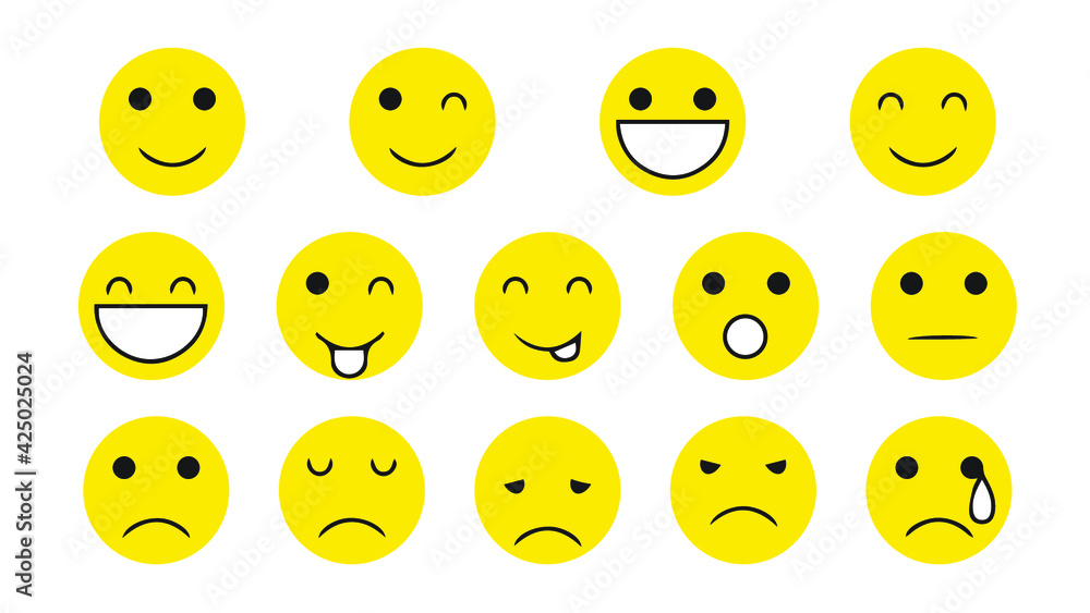 Vetor Emoticon set of 14 different face emotion gesture, facial ...