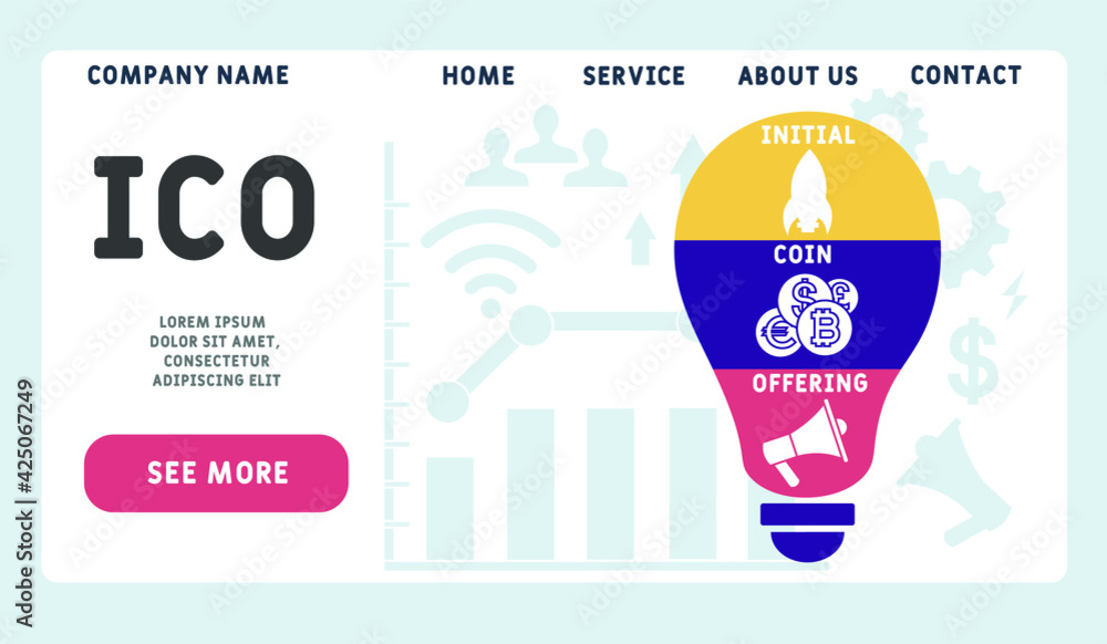 Vector website design template . ICO - Initial Coin Offering acronym ...