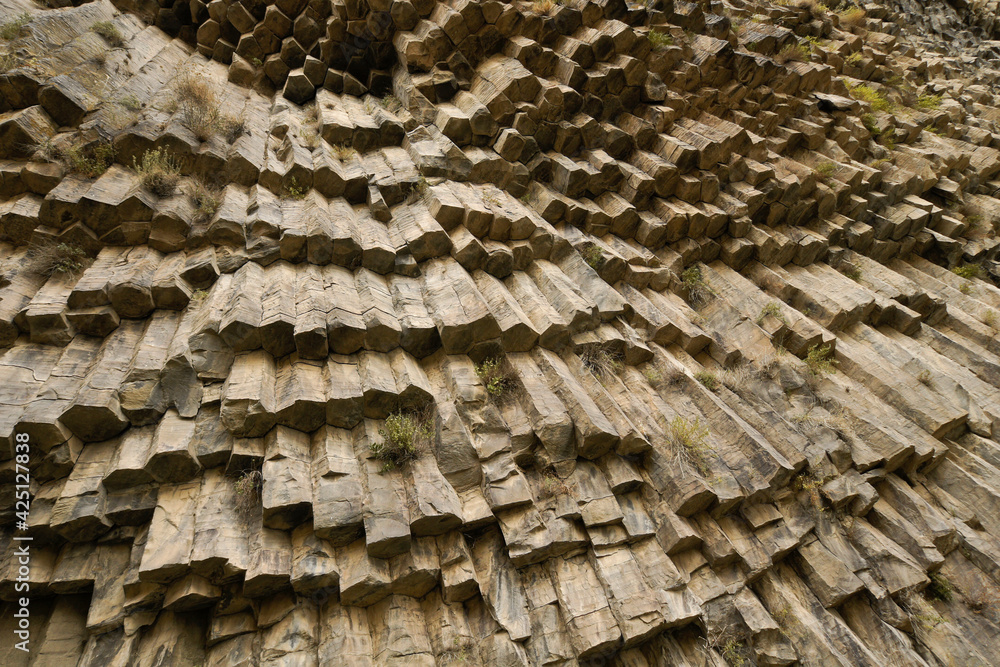 Geological formation of octagonal basalt columns in Garni Gorge called ...