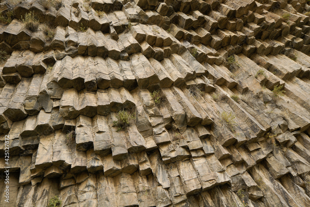 Geological formation of octagonal basalt columns in Garni Gorge called ...