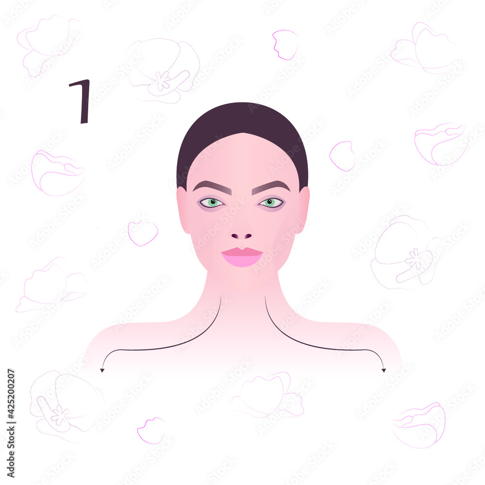 Face massage. Massage technique. Neck massage lines. Vector modern ...