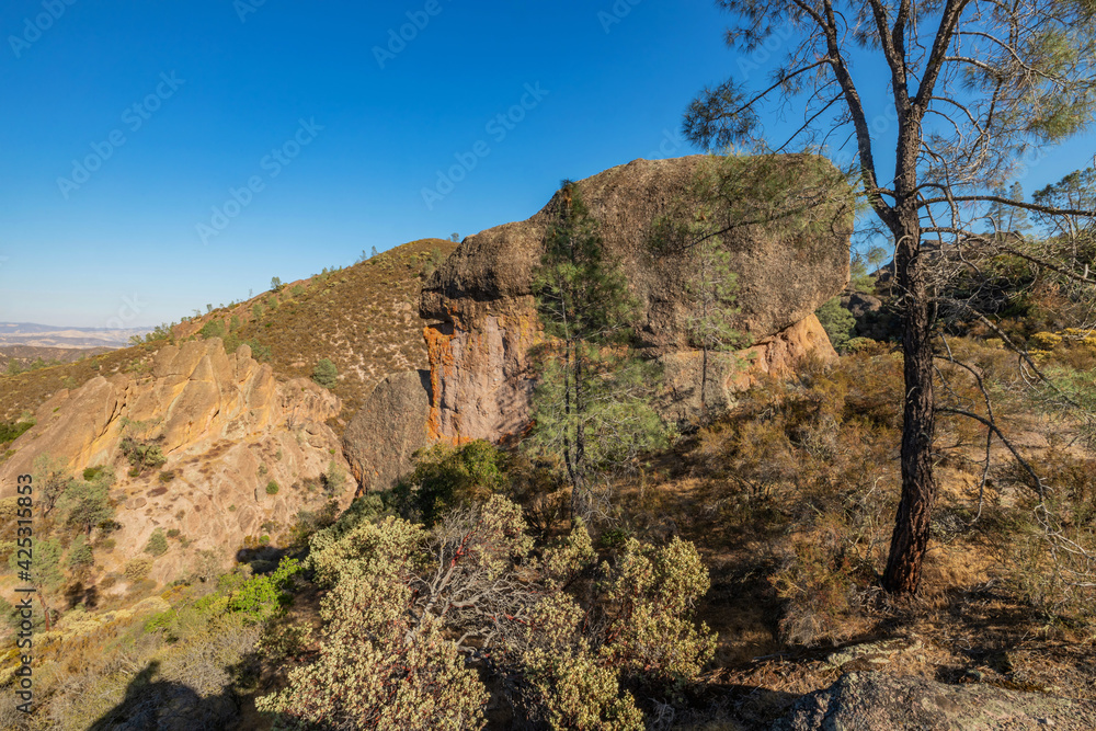 Rock formations in Pinnacles National Park in California, the destroyed ...