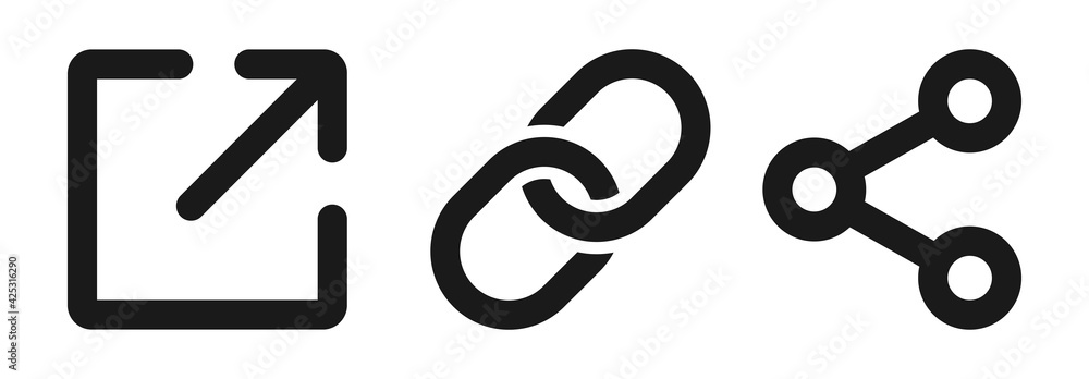 Link, share link, external link black icon set. Isolated URL symbols on white background ...