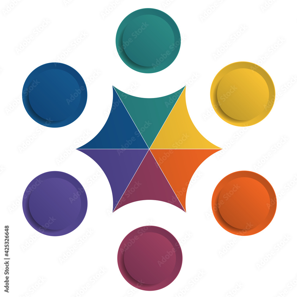 Raster template for infographics 6 positions. Colored buttons on a ...