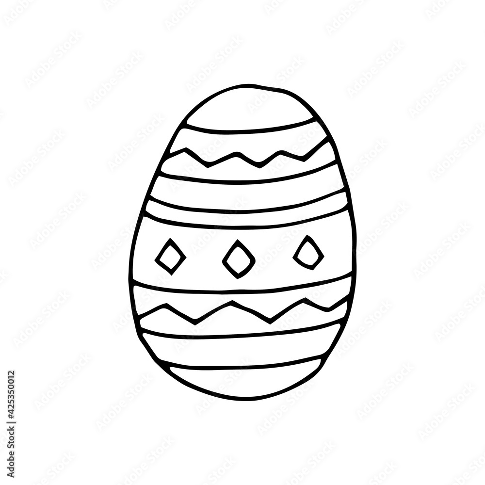 Easter egg. Doodle. Vector. Hand-drawn illustration. Coloring. Black ...