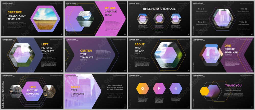 Minimal presentations design, portfolio vector templates with hexagonal ...