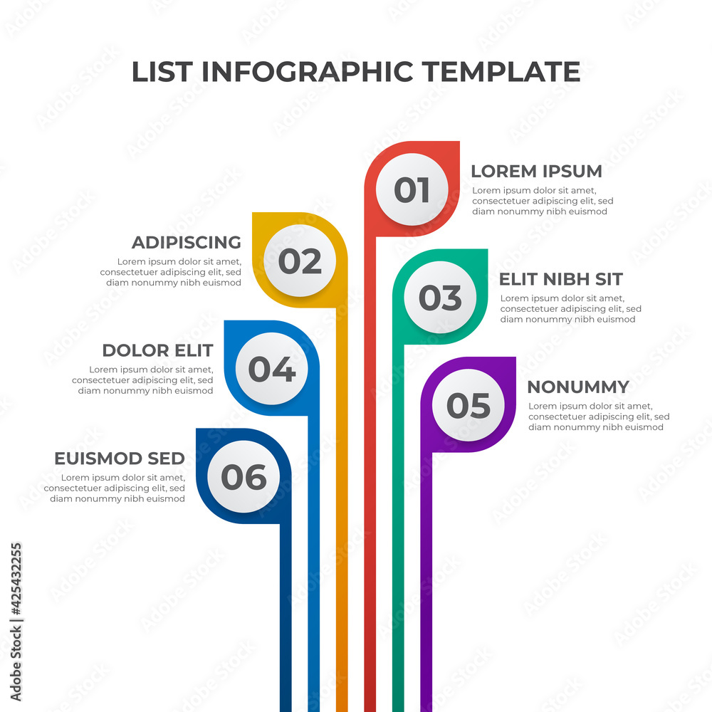 6 points of list, step diagram, infographic element template vector ...