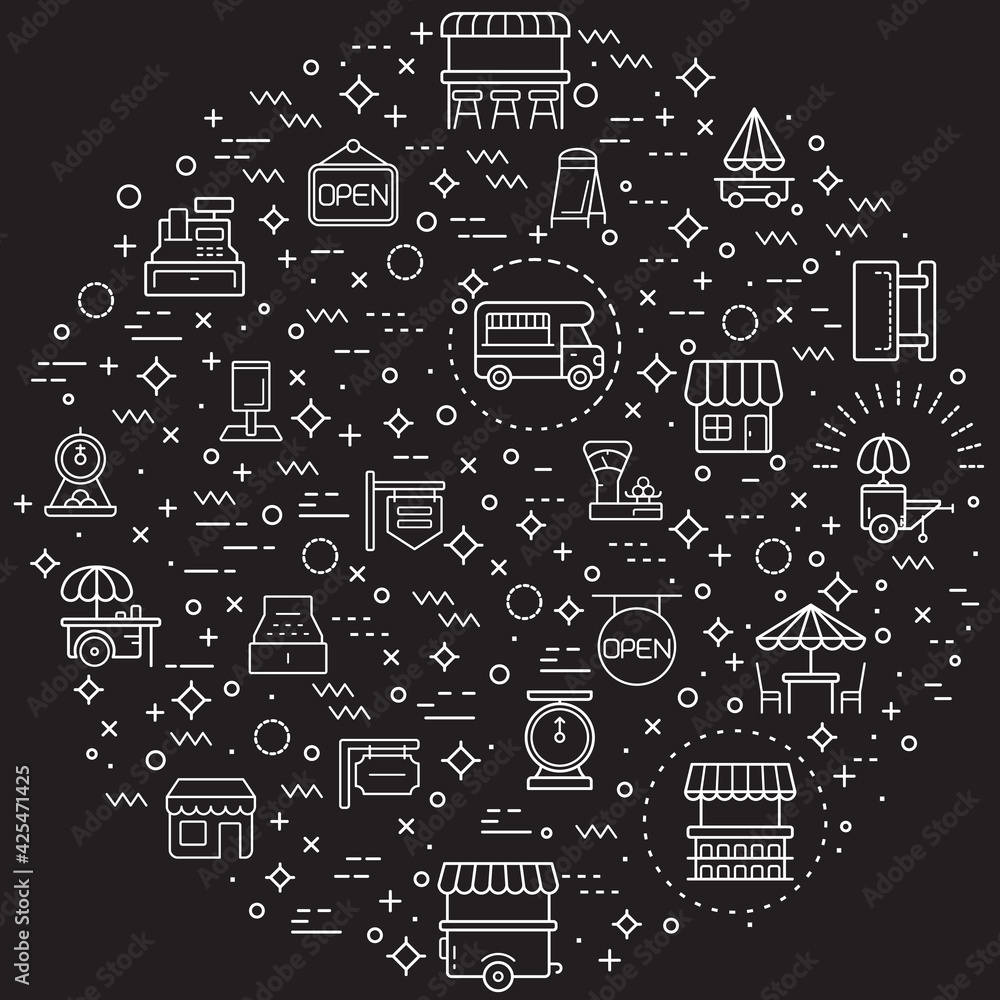 Simple Set of vendor and store Related Vector Line Illustration ...