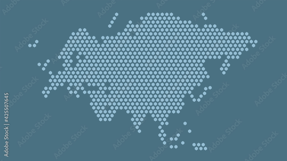 Blue hexagonal pixel map of Eurasia. Vector illustration Eurasian ...