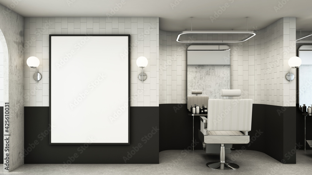 Barber shop Modern and Loft design - 3D render Stock Illustration ...