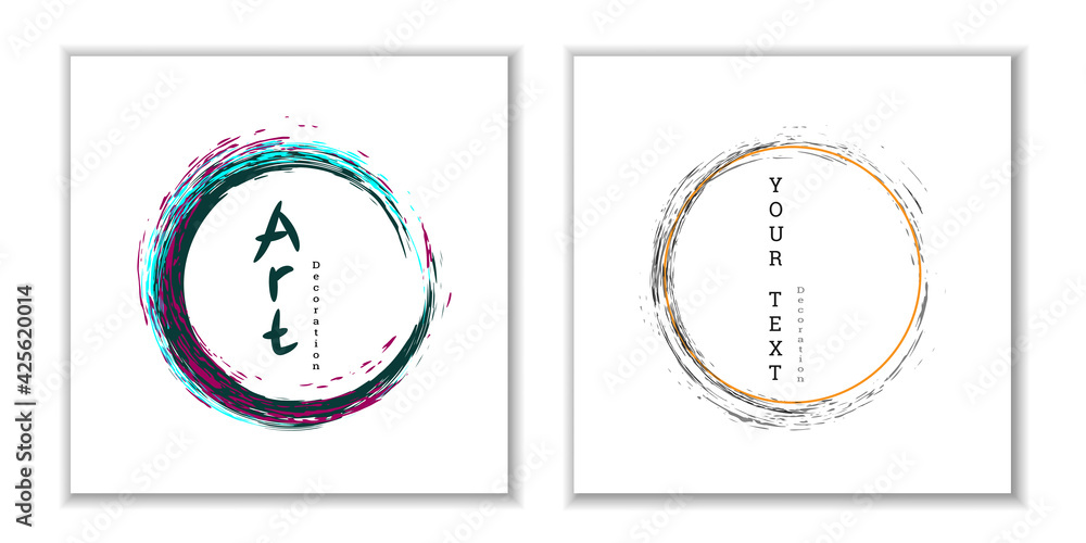 Zen ink circle emblem. Set. Paint strokes. Multi-colored strokes ...