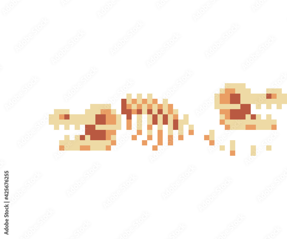 Fossil bones pixel art icon. Skeleton isolated vector illustration ...