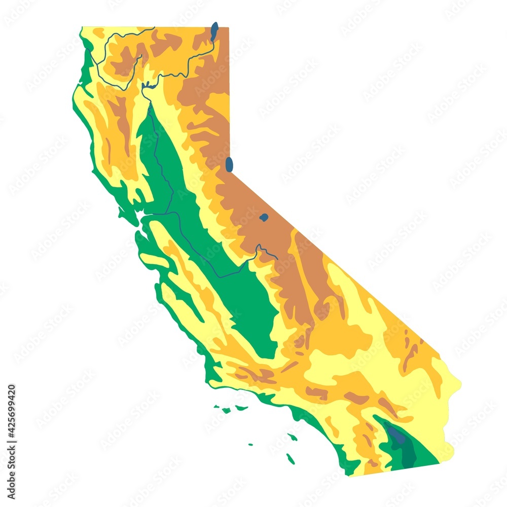 California US state relief physical hypsometric map illustration Stock ...