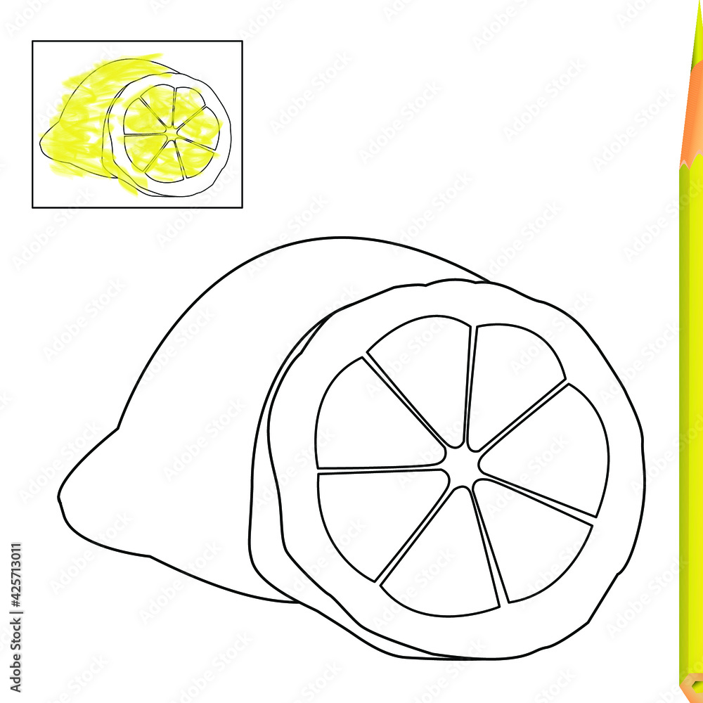 Coloring book. lemon, with an example of how to color Coloring pages ...