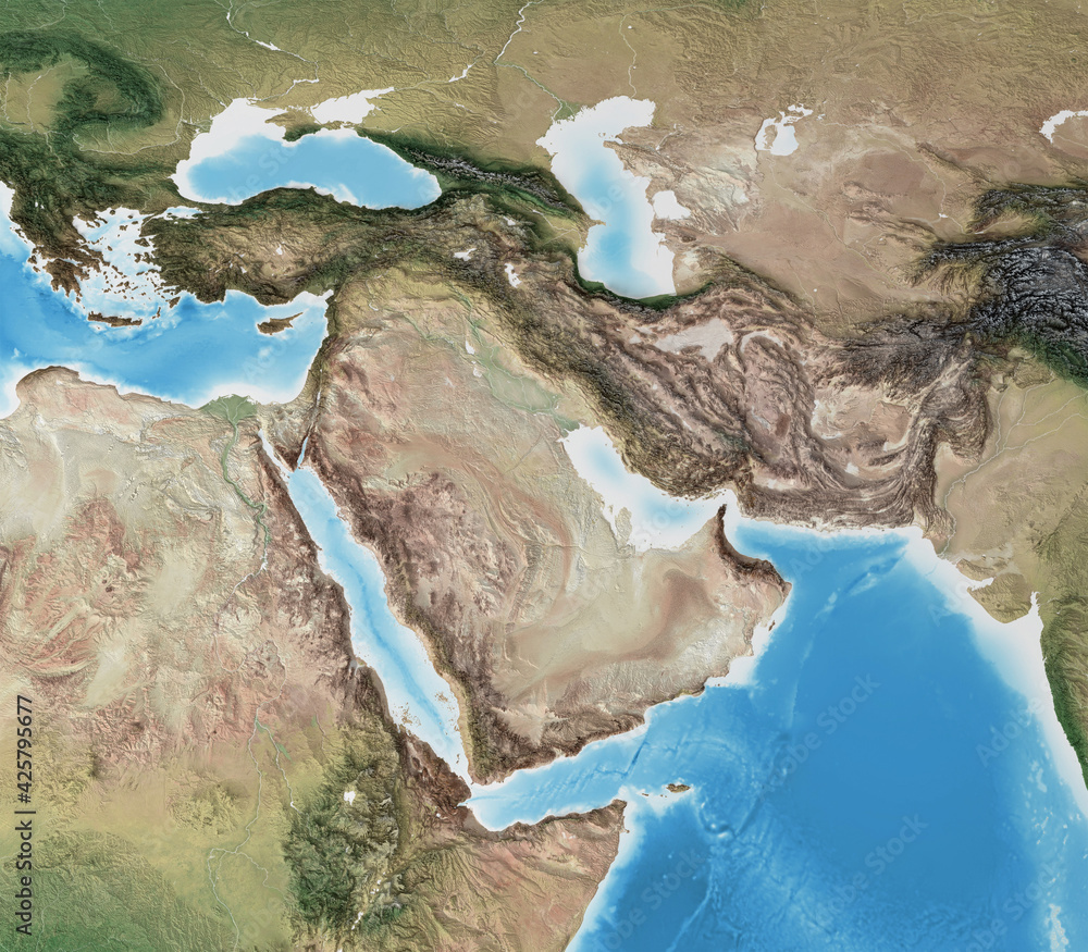 Стоковая иллюстрация «Physical map of Middle East, with high resolution ...