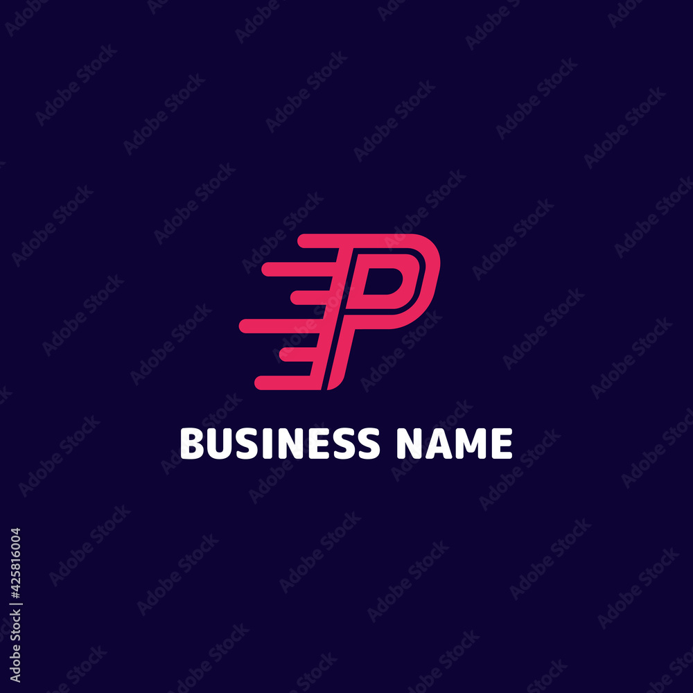 Simple and minimalist bright pink letter P speed monogram initial logo ...