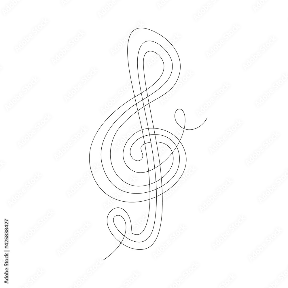 One line drawing of treble clef Stock Vector | Adobe Stock
