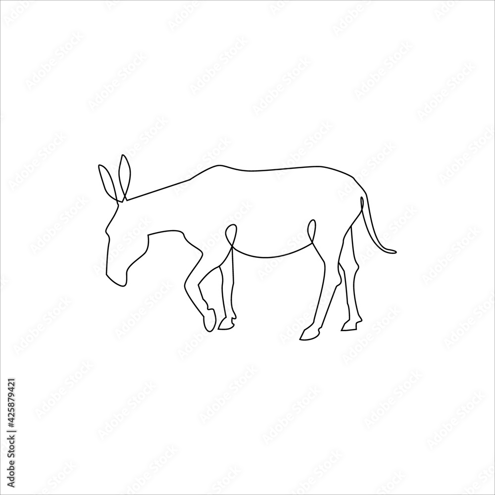 One Line Animals Minimalist Icon. Line drawing donkey tattoo. Farm ...