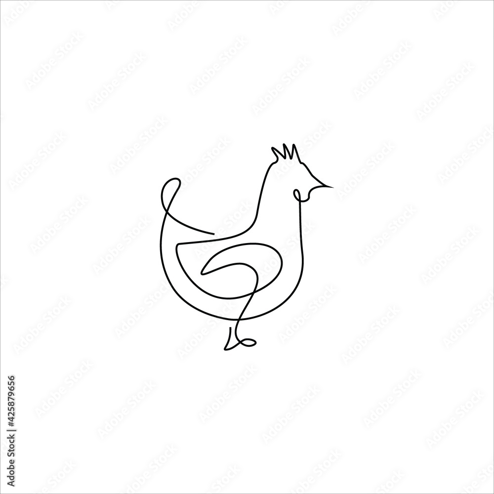 Minimalistic One Line hen or chicken Icon. Line drawing hen or rooster ...