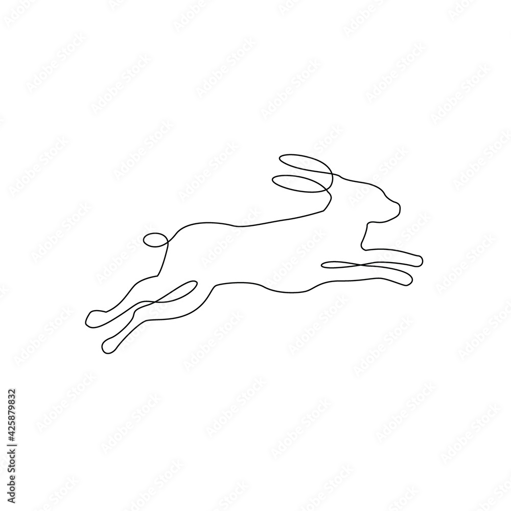 Vetor Minimalistic One Line running Rabbit Icon. Line drawing rabbit ...